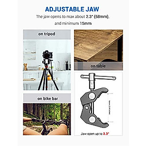 SMALLRIG Super Camera Clamp Mount, Double Ball Head Adapter, Fence Desk Table Mount for Ronin-M/Insta360/Gopro, Ball Head - 1138