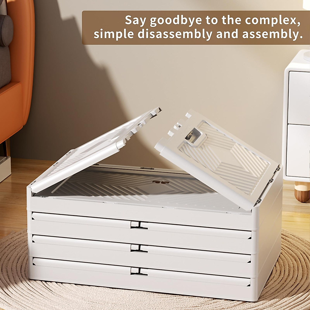 Carrie Joe Storage Bins with Lids Collapsible Storage Cabinet Closet Organizer Stackable Clothes & Book Storage Foldable Plastic Container with Door Crate for Shoes Cabinet