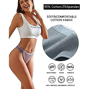 FINETOO Cotton Thongs for Women Breathable Stretch Hipster Panties Sexy Thong Underwear S-XL