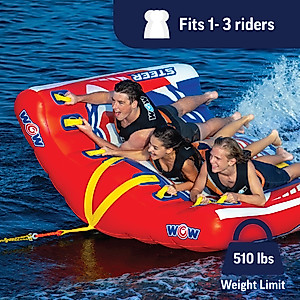 WOW Sports Power Steer Towable Tube for Boating - 1 to 3 Person Towable - Steerable Tubes for Boating
