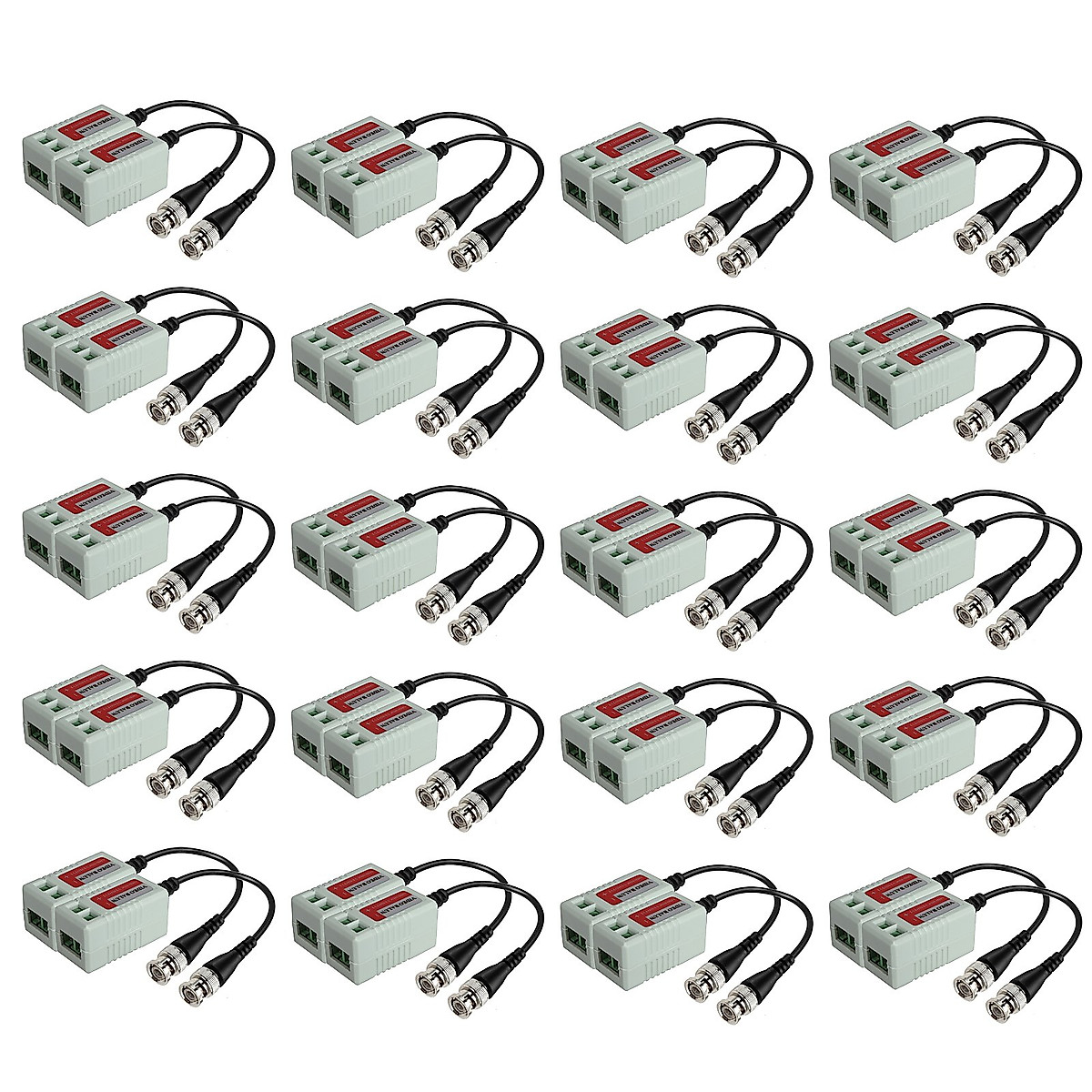 Video Balun Connectors Passive HD CVI/AHD/TVI Signal Transceivers 720P/1080P/2MP Single Channel for BNC Male Cable via CAT5/5E/6 Twisted Pair Transmitter CCTV Security Camera System 20 Pairs