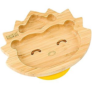 bamboo bamboo ® Baby and Toddler Suction Plate for Feeding and Weaning | Bamboo Plate with Secure Suction | Suction Plates for Babies from 6 months (Hedgehog-Yellow)