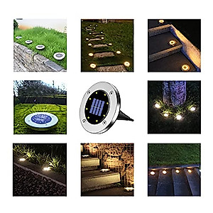 BLUEGUAN 14 Pack Solar Ground Lights, 8 LED Light Beads, Waterproof and Bright for Outdoor Gardens, Landscape Lamps for passages, courtyards, Decks, lawns, patios and walkways (Warm)