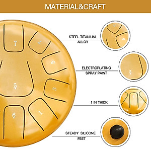 AS TEMAN HANDPAN,Steel Tongue Drum,10 inch 11Notes Tongue Drum，Steel Drums Percussion Instrument (matte gold)