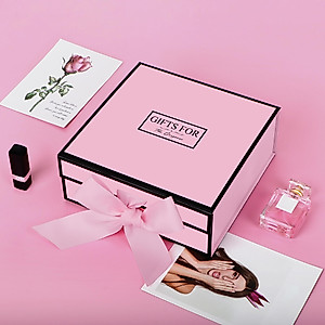 JiaWei Gift Box 9.4x9.4x3.7 Inches, Luxury Gift Boxes with Lid and Ribbon, Magnetic Hard Cardboard Gift Box, Collapsible Bridesmaid Proposal Box, Decorative Box for Presents, Wedding, Birthday(Pink)
