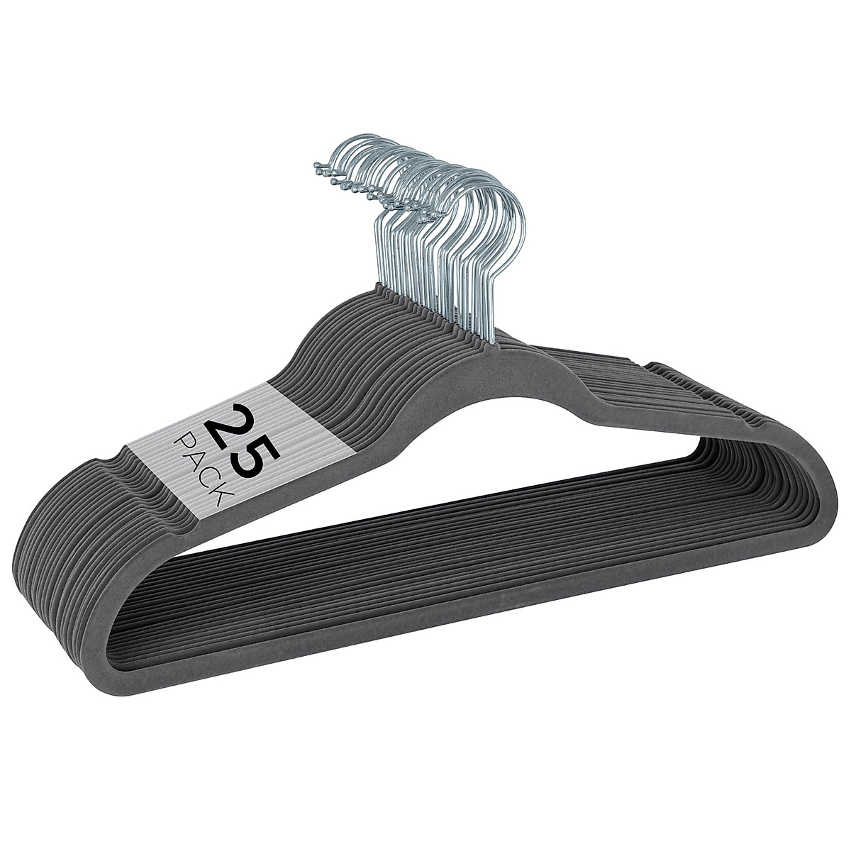 Simplify Slim Velvet Clothes Hangers | 25 Pack | Non-Slip | Shirts | Suit | Pants | Dresses | Garments | Closet Storage & Organization | Durable | Grey