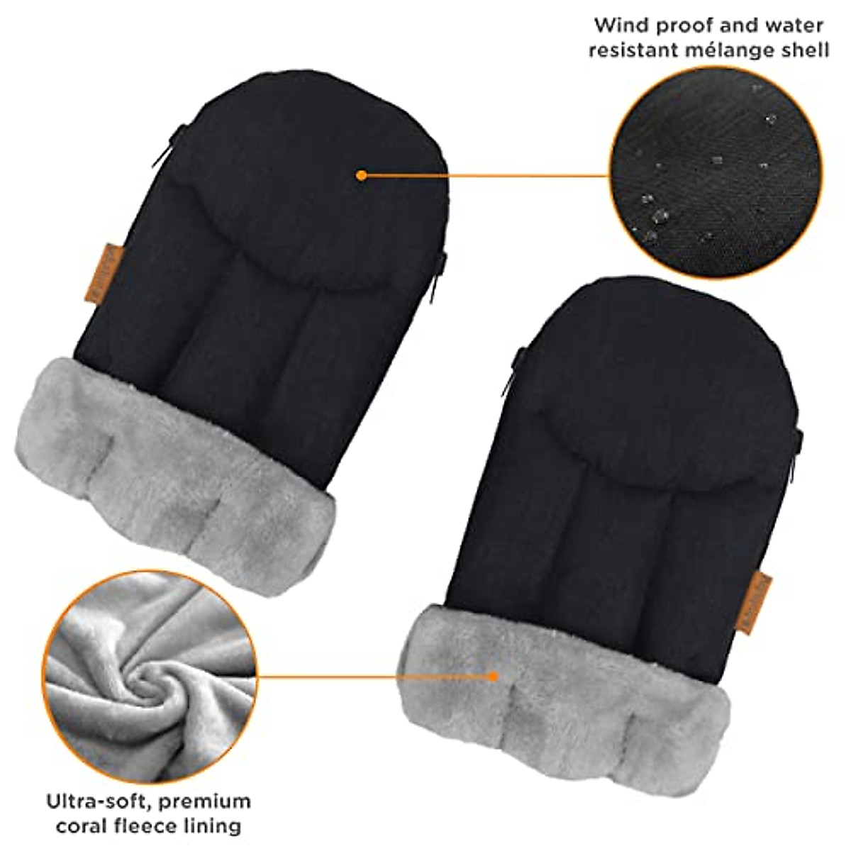 liuliuby CozyMitts - Insulated Stroller Gloves/Stroller Hand Muff - Stroller Accessories for Winter - Water Repellent Stroller Mittens for Freezing Cold Weather - Hand Warmers (Black)