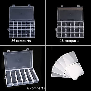 ESCULTORA 4PCS 36 Grids Plastic Organizer Box, Craft Organizer Storage, Bead Storage with 480pcs Label Stickers and Movable Dividers, Fishing Tackles Box, Jewelry Box for Storage