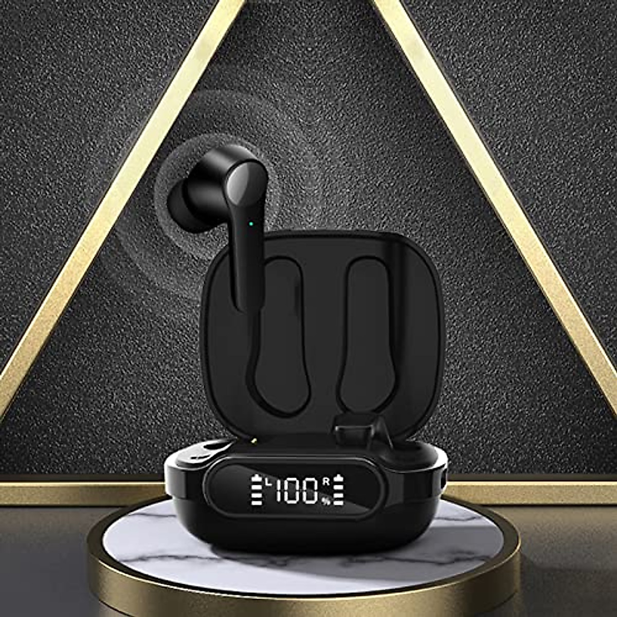 Tws Bluetooth 5.1 Earphone Wireless Headset Waterproof Deep Bass Earbuds Hi-fi Stereo Headphone Working Sport Earphones with Charging Case (Black)