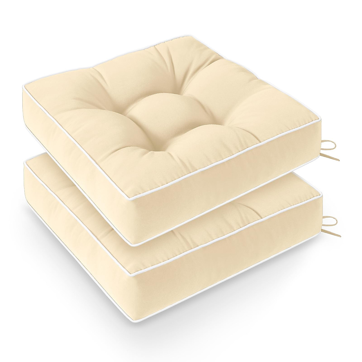 Wellsin Outdoor Chair Cushions Set of 2, Patio Cushions for Outdoor Furniture, Tufted Waterproof Outdoor Chair Pads, 19 x 19 Inch, Beige