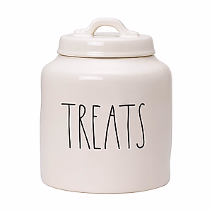 Rae Dunn Ceramic Cookie Jar, Dog Biscuit Kitchen Canister with Lid, Hand-Lettered “Treats” Snack Jar