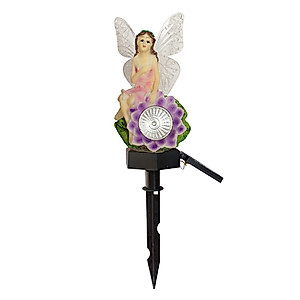 Beaupretty LED Fairy Girl Light Solar Powered Flower Winged Angel Figurine Stake Light Water Resistant Ground Lawn Lamp Ornament for Wisteria