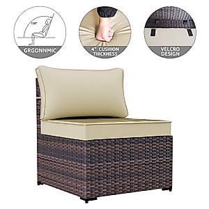 Halmuz 6 Piece Patio Furniture Sets Outdoor Conversation Sofa Set, All-Weather High Back PE Rattan Wicker Sectional Furniture Patio Sofa w/Tempered Glass Top Table&Thickened Cushions(Cream)