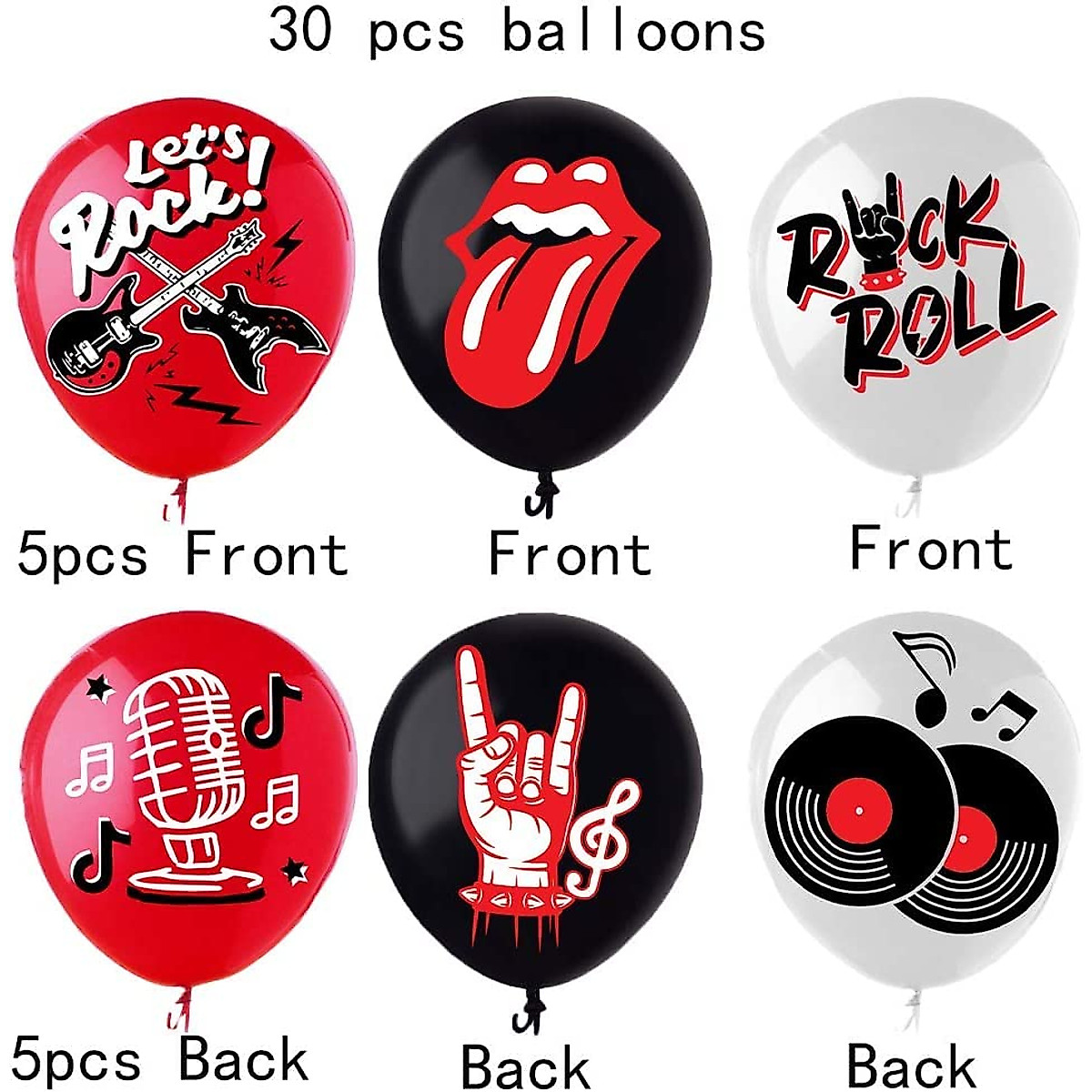 Rock and Roll Party Decoration Balloons 12'' Latex Balloons for Music Theme Party Decorations 1950's Birthday Party Supplies 50s 60s Rock Party Favors