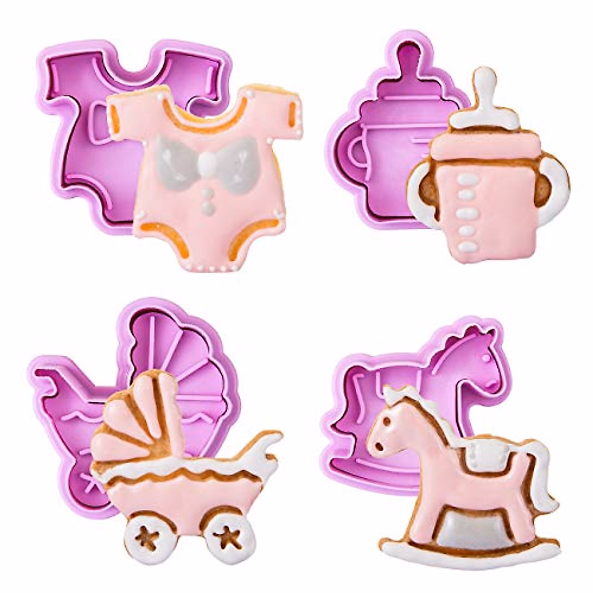 GWHOLE 4 Pack of Baby Cookie Stamper Cutters for New Born Baby Shower Birthday Party