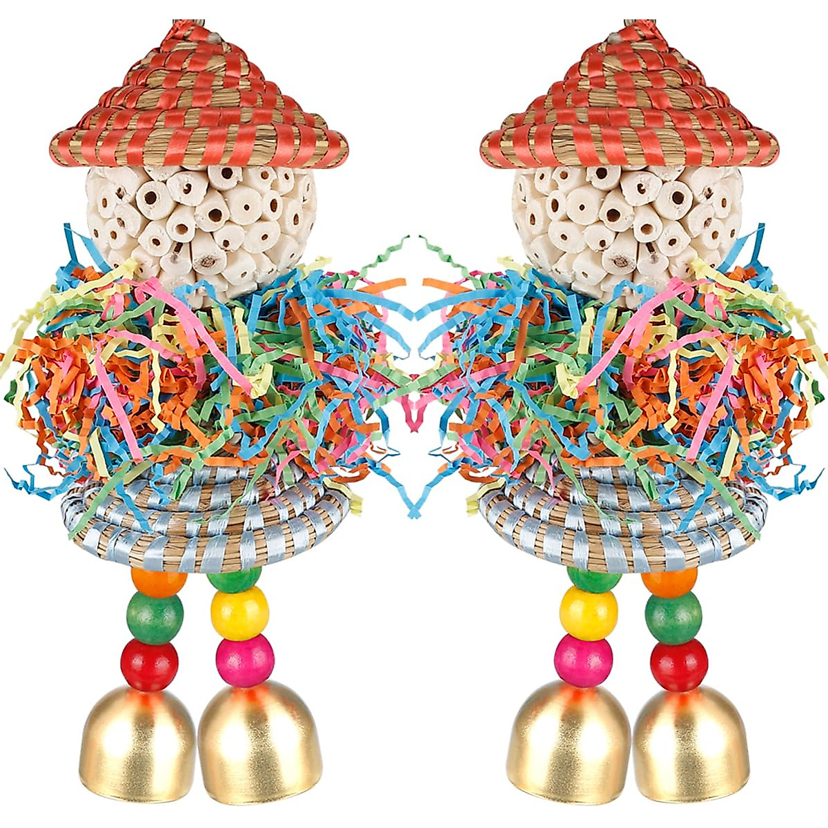 BBjinronjy Conure Toys,2PCS Bird Toys Parrot Foraging Shredder Hanging Toys Sola Balls with Bell for Small Parrots Parakeets Cockatiel Conures Love Birds Budgie Cage Toy