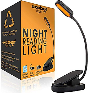 Amber Light + Giftable Amber Book Light - Blue Light Blocking - Night Reading Light Store. Rechargeable. 1600K for Reading in Bed at Night. Perfect as a Giftable Kindle Light and LED Book Light.