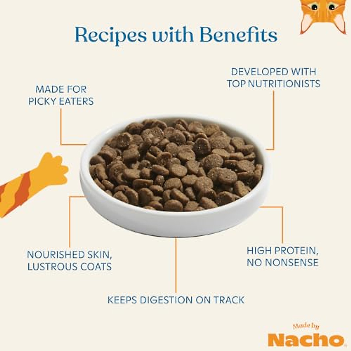 Made by Nacho Bone Broth Infused Dry Cat Kibble - Digestive Support, Cage-Free Turkey and Pumpkin - Premium Grain-Friendly Cat Food 4lb Bag