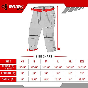 Brisk Bike 3/4 MTB Short Mountain Bike Cycling Short (Grey, M)