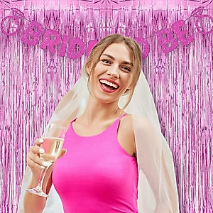 Foil Fringe Curtain Christmas Party Decorations - Pink Metallic Tinsel Photo Booth Backdrop Party Steamers Curtains for Birthdays Valentines Engagement Bachelorette Celebration
