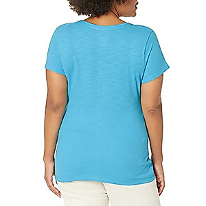 Hanes Women's Shirts, Slub Cotton Shirred V-Neck Tee, Cotton T-Shirts for Women, Women’s Tee Shirts