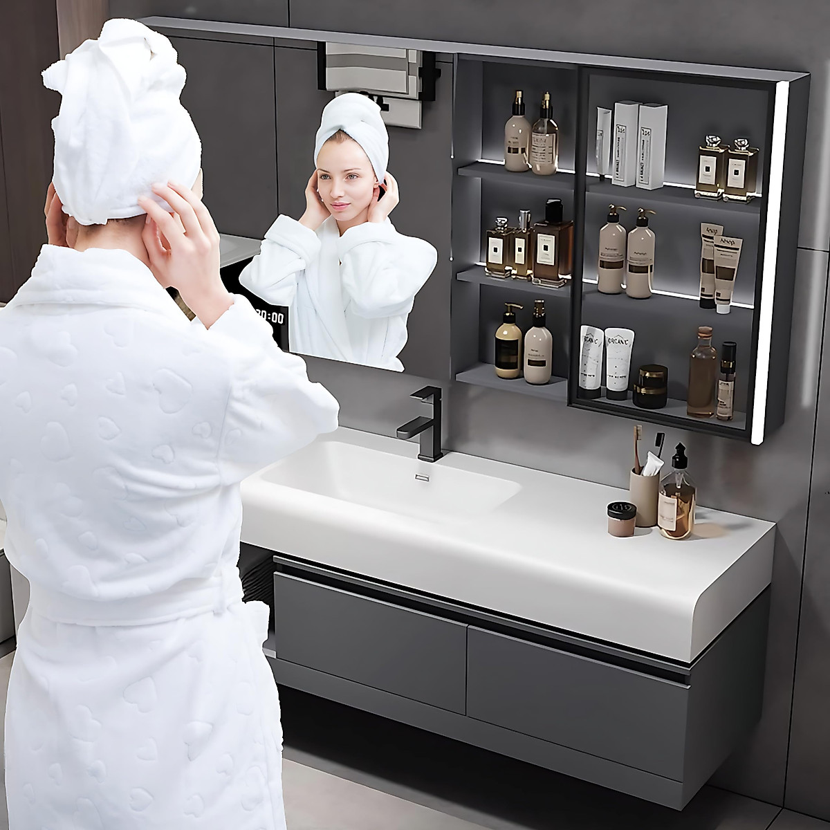 ZGNBSD Bathroom Vanity Set - Includes Modern Floating Bathroom Vanity with Sink & LED Intelligent Fog Mirror Cabinet (24")