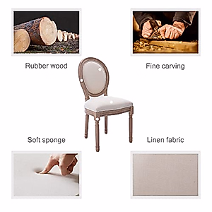 Kiztir French Country Dining Chairs Set of 6, Farmhouse Dining Chairs with Round Backrest, Mid Century Upholstered Dining Chairs with Solid Wood Leg for Dining Room Bedroom Kitchen Restaurant (Beige)