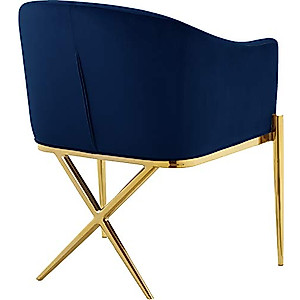Meridian Furniture Xavier Collection Modern | Contemporary Velvet Upholstered Dining Chair with Sturdy Steel X Shaped Legs, 25.5" W x 24.5" D x 31.5" H, Navy