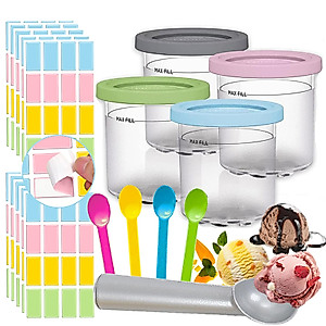 NLXCXUCY 4 Pack Containers Replacement for Ninja Creami Pints and Lids with 160pcs Waterproof Removable Labels,16oz Compatible with Ninja NC299AMZ NC300 Series Deluxe Ice Cream Makers Cups