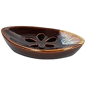 LungMongKol Shop Ceramic Soap Dish with Self Draining Tray for Bar Soap, Bathroom, Kitchen (Brown No.3)