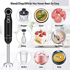 Immersion Blender XMIX, 4-in-1 Immersion Hand Blender 20 Speed & Turbo, Electric Stick Blender Stainless Steel with Beaker, Whisk, Chopper for Baby Food, Soup Blender Handheld
