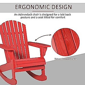 Outsunny Wooden Adirondack Rocking Chair Outdoor Lounge Chair Fire Pit Seating with Slatted Wooden Design, Fanned Back, & Classic Rustic Style for Patio, Backyard, Garden, Lawn Red