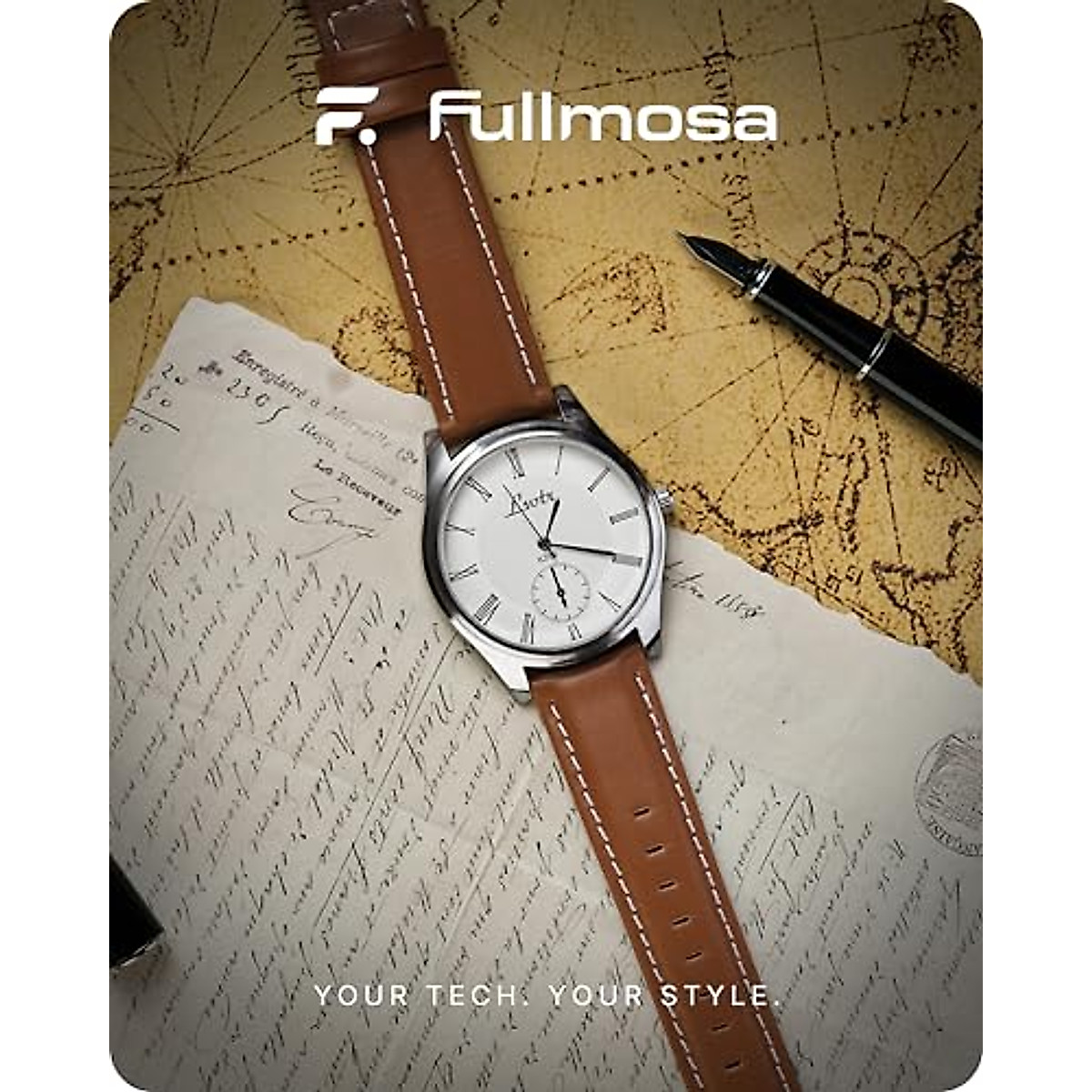 12 Colors for Quick Release Leather Watch Band, Fullmosa Axus Genuine Leather Watch Strap,Brown,22mm