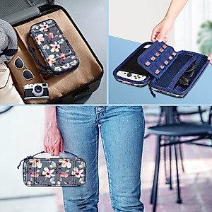 Fintie Carrying Case for Nintendo Switch OLED Model 2021/Switch 2017, [Shockproof] Hard Shell Protective Cover Travel Bag with 10 Game Card Slots & Inner Pocket, Hibiscus