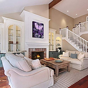 Purple Butterfly Painting Giclee Print on Canvas, Stretched and Framed, Modern Home Decoration for living room, bedroom, bathroom decor Wall Art,12 By 16Inch,Ready To Hang