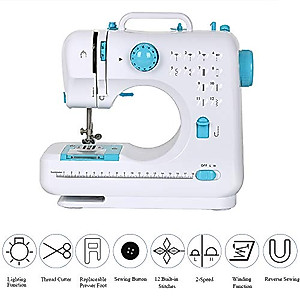 Mini Sewing Machine, Portable Multi-Purpose Crafting Mending Machine Household 12 Built-in Stitches & Double Thread for Beginners Blue