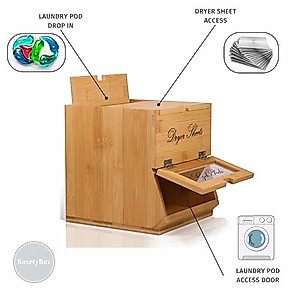 BoxetyBox Laundry Room Organization and Storage: Bamboo Container for Gel Pods and Dryer Sheets, Compatible with Tide and Gain Pods, Laundry Room Essential