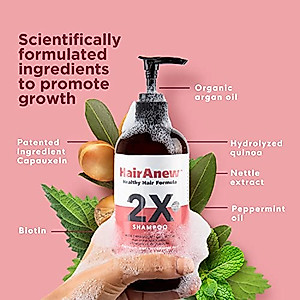 HairAnew Hair Growth Shampoo For Thicker, Stronger Hair | Perfect For Thin or Thinning Hair | Biotin Shampoo with Organic Argan Oil | Works for Women & Men, All Hair Types | Sulfate Free & Color Safe