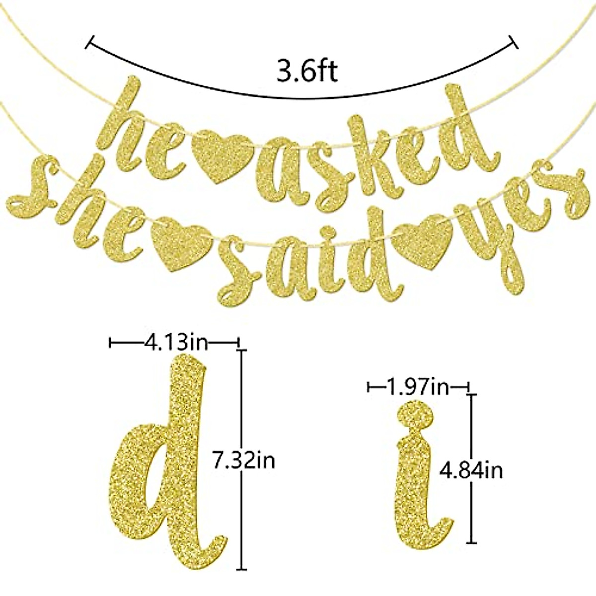 He Asked She Said Yes Gold Glitter Banner - Wedding, Engagement, Bridal Shower Party Decorations