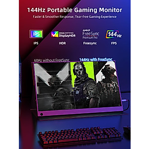 UPERFECT Portable Monitor, 17.3" 144Hz Portable Gaming Monitor AMD FreeSync FHD 1080P HDR IPS Laptop Computer Monitor w/VESA & Case USB C External Screen for Esports
