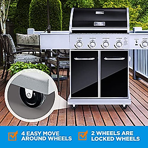 NutriChef Heavy-Duty 5-Burner Propane Gas Grill - Stainless Steel Grill, 4 Main Burner with 1 side burner, 52,000 BTU Grilling Capacity, Electronic Ignition System, Built-in Thermometer - NCGRIL2