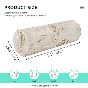 xigua Golden Leaf Flower Neck Roll Pillow for Neck Relief with Removable Washable Cover - Memory Foam Round Cylinder Bolster, Ergonomically Designed for Head, Neck, Back, and Legs