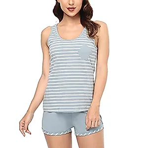 COLORFULLEAF Womens Cotton Pajamas Set Racerback Tank Top and Shorts Pjs Sets Sexy Sleeveless Sleepwear (Light Blue, XL)