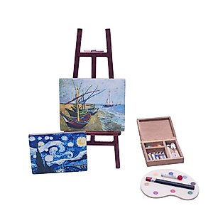 Fateanuki Doll House Accessory Painting Tool Set and Small Potted Plants Miniature Dollhouse Toy Balcony Patio Furnitures Decoration Accessories 1 12 Scale