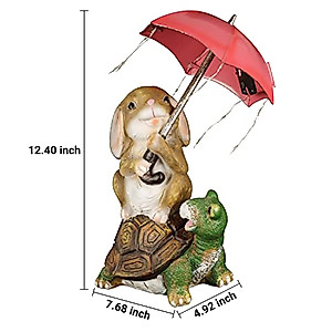 AUPO Solar Outdoor Statues, Rabbit and Turtle Solar Garden Lights, Cute Landscape Backyard Pathway Light