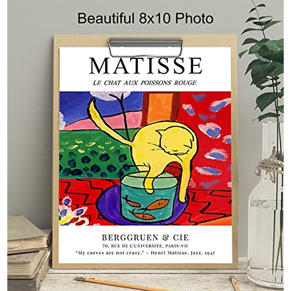 Matisse Poster Cat Wall Decor - 8x10 Mid Century Modern Wall Decor - Minimalist Wall Art - Abstract Art - Aesthetic Room Decor Gallery Wall Art - Cat Wall Art - Boho Bohemian Decor - Cat Themed Gifts