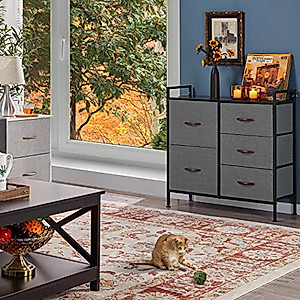 Yaheetech 5 Drawers Fabric Organizer Fabric Storage Organizer Unit Tower for Hallway, Entryway, Steel Frame, Easy Pull Handle Dark Gray