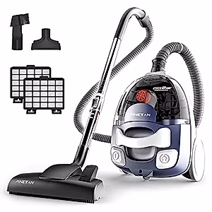 PINETAN Bagless Canister Vacuum Cleaner, with Double HEPA Filtration, Lightweight Design & Powerful Suction, Multi-Surface Cleaning Nozzle and Automatic Cord Rewind - Ocean Blue, UC601