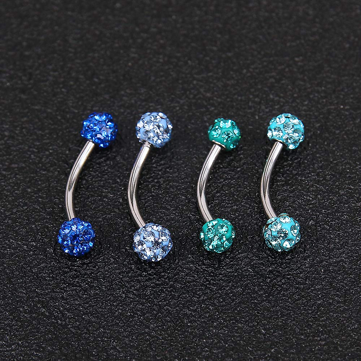 ZS 16 Gauge Eyebrow Rings Curved Barbell 4mm Tiny Crystal Ball Belly Button Rings Nipple Rings Tongue Piercings