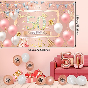 50th Birthday Decorations for Women,90 PCS Rose Gold 50th and Fabulous Birthday Decorations,Including Happy 50th Birthday Banner Backdrop,Crown,Hanging Swirl, birthday Balloons, Foil Backdrops,Cake Toppers, Plates, Photo Props, Birthday Sash,50th Birthday
